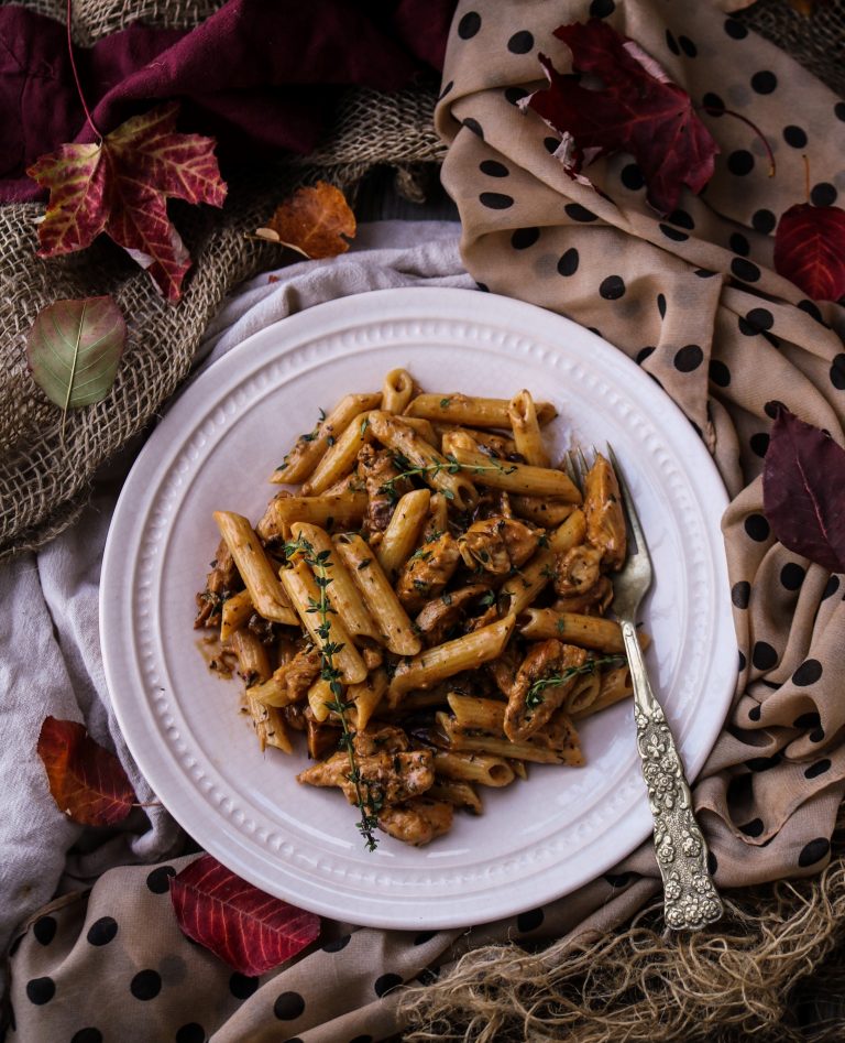 Creamy Chicken Porcini Pasta with Garlic and Thyme