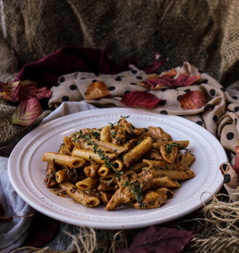Creamy Chicken Porcini Pasta with Garlic and Thyme