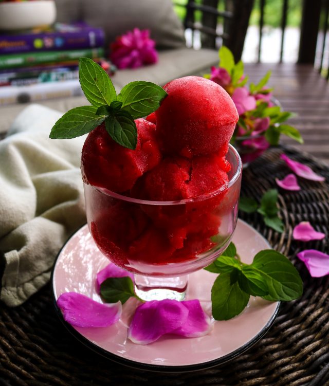 Strawberry Rose Sorbet (Rose Syrup Strawberry Sorbet)