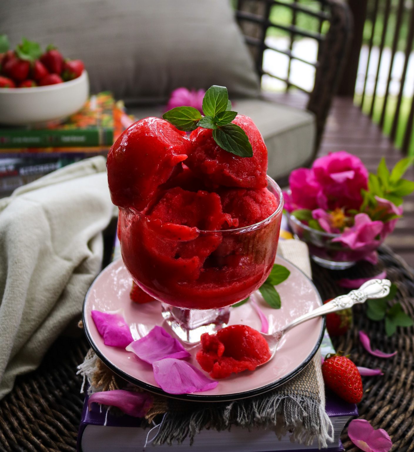 Strawberry Rose Sorbet (Rose Syrup Strawberry Sorbet)
