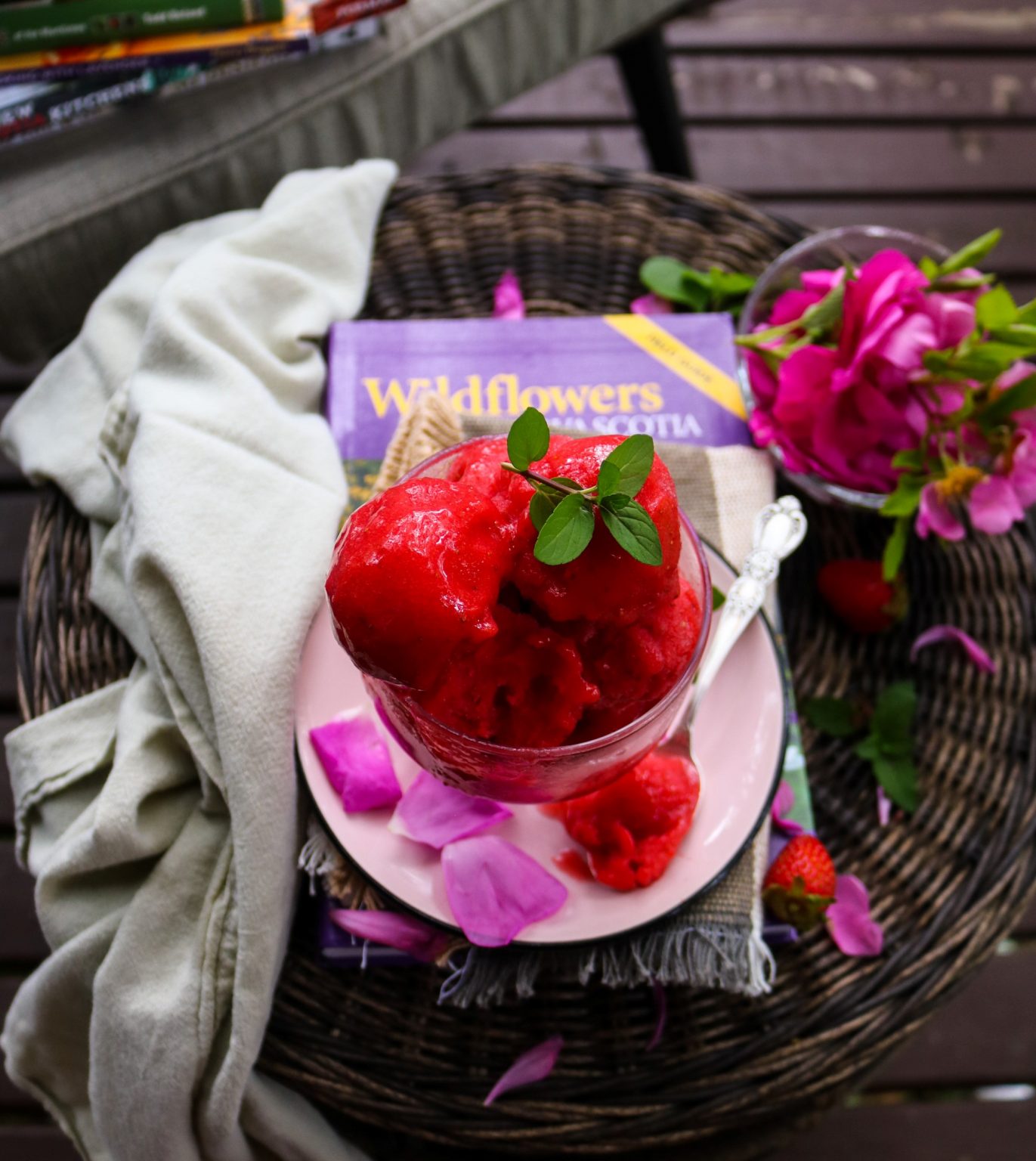 Strawberry Rose Sorbet (Rose Syrup Strawberry Sorbet)
