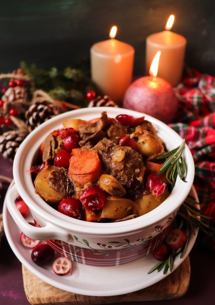 Christmas Duck Stew (With chestnuts, cranberries, and prosciutto)