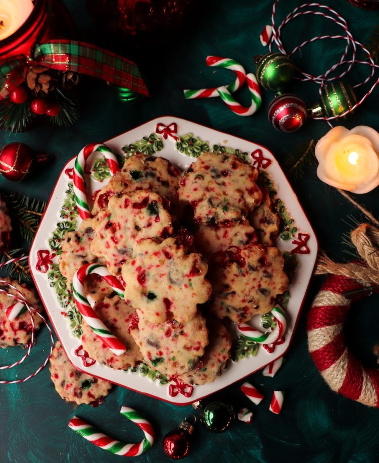Christmas Candy Cane Shortbread Cookies with Mint Chocolate