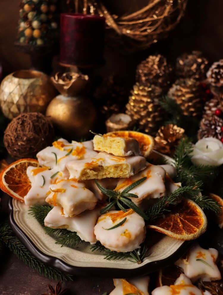 Festive Orange Rosemary Shortbread Cookies with Cointreau Glaze