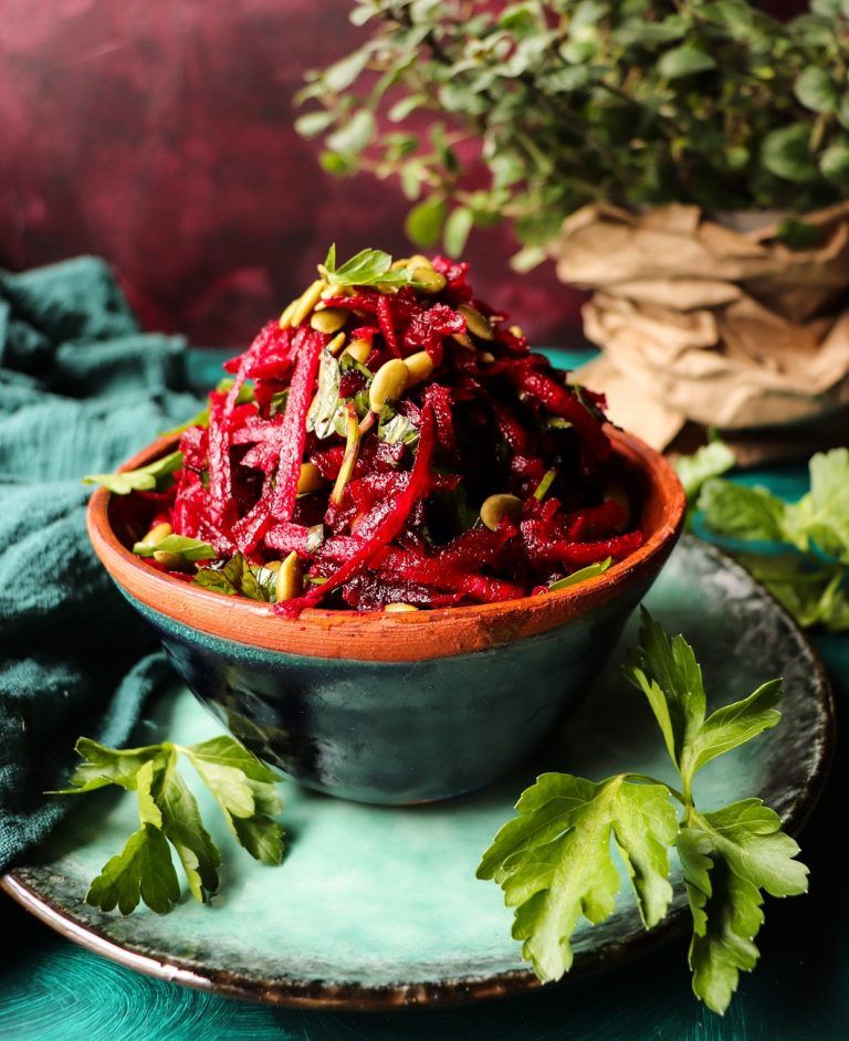 Raw Beet Salad - Crunchy Beetroot Coleslaw with Pumpkin Seeds
