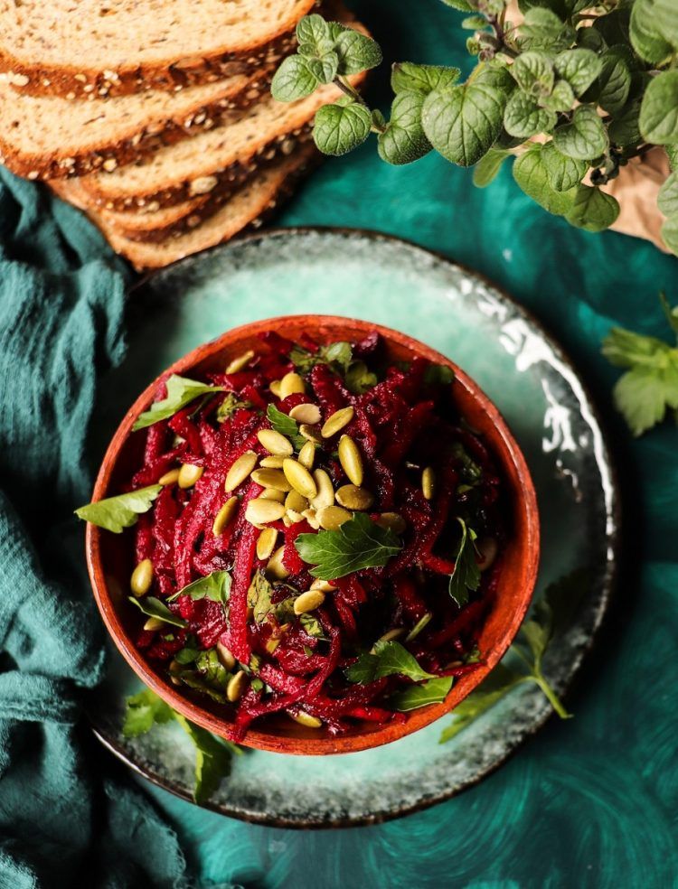 Raw Beet Salad - Crunchy Beetroot Coleslaw with Pumpkin Seeds