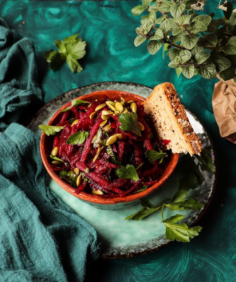 Raw Beet Salad - Crunchy Beetroot Coleslaw with Pumpkin Seeds