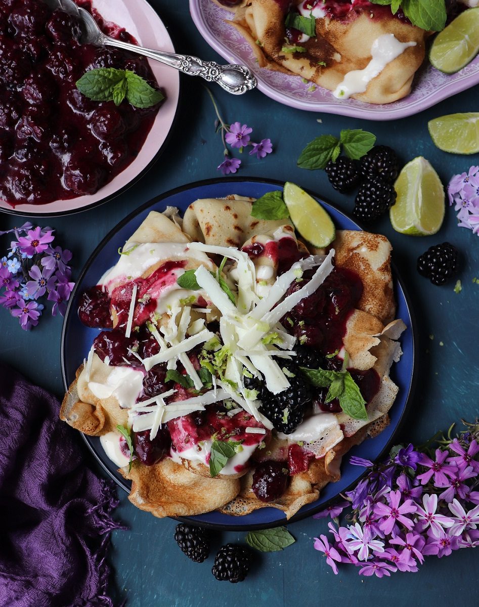 Crêpes with Cream Cheese Blackberry Sauce