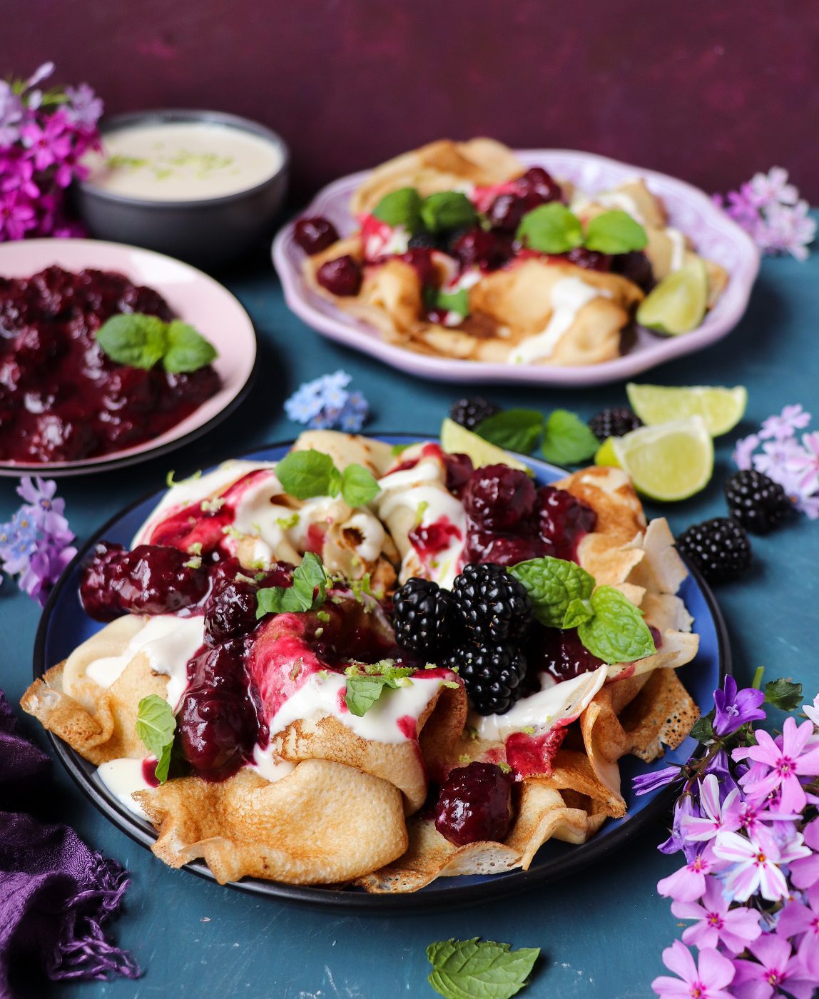 Crêpes with Cream Cheese Blackberry Sauce