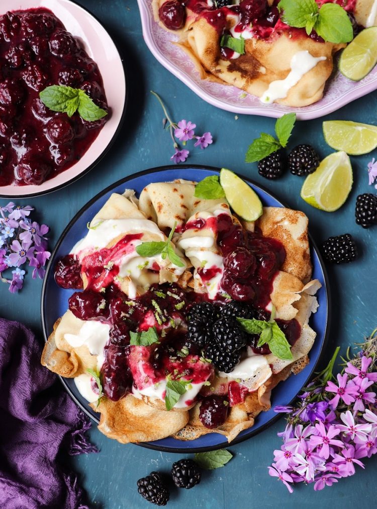 Crêpes with Cream Cheese Blackberry Sauce