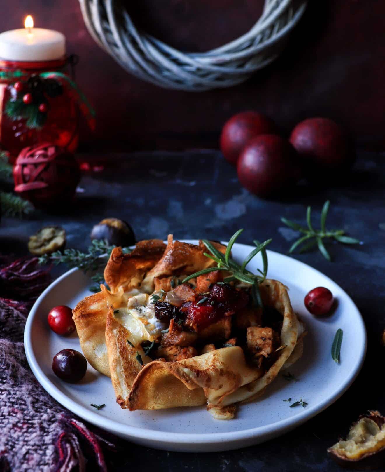 Festive Turkey Chestnut Cranberry Crêpes