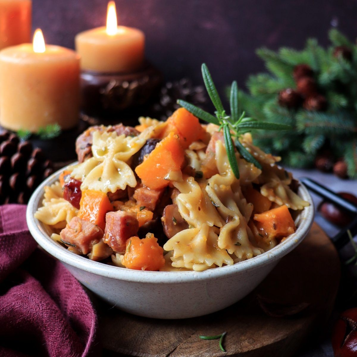 Festive Pasta with Butternut Squash and Chestnuts