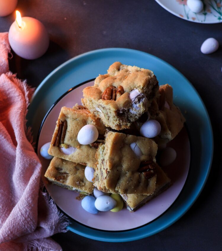 Easter Blondies with Eggies and Pecans