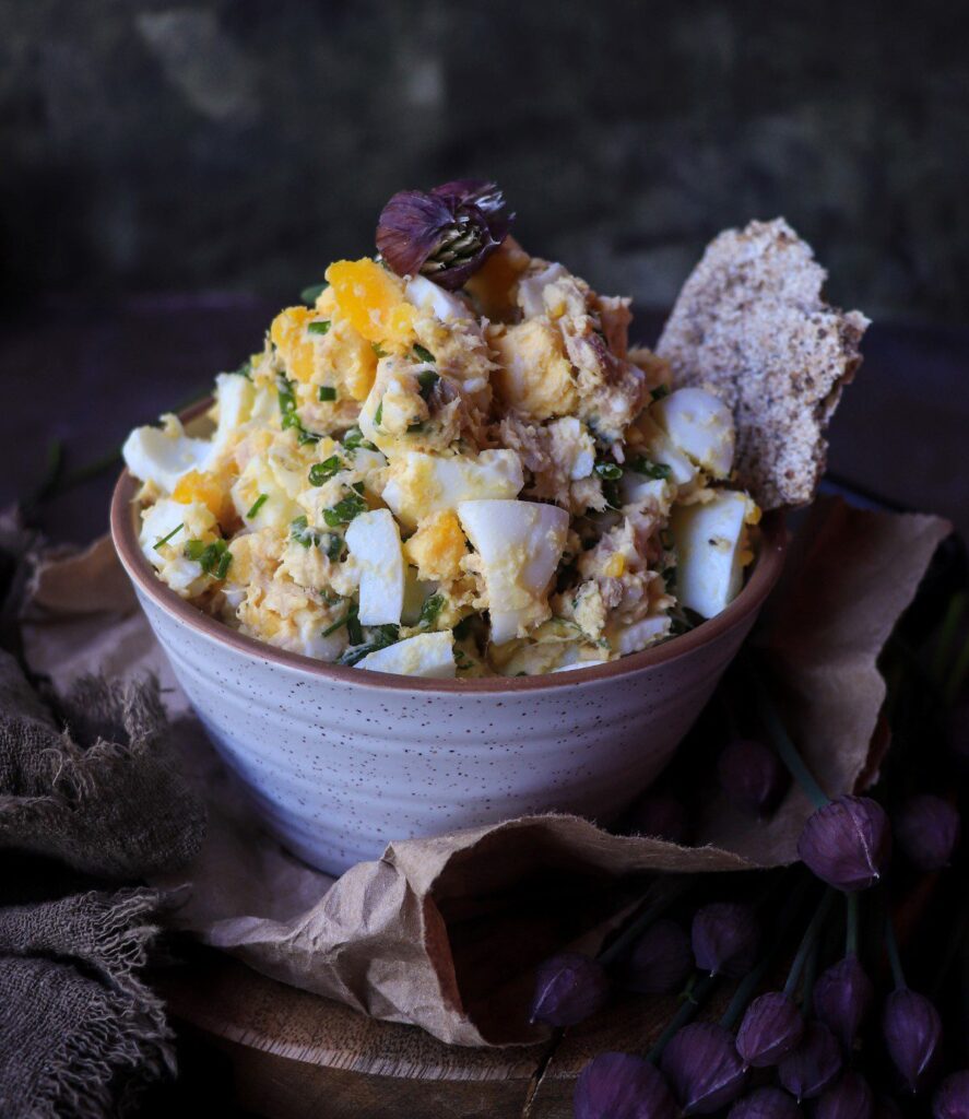 Sardine Egg Salad with Chives and a Light Yogurt Dressing