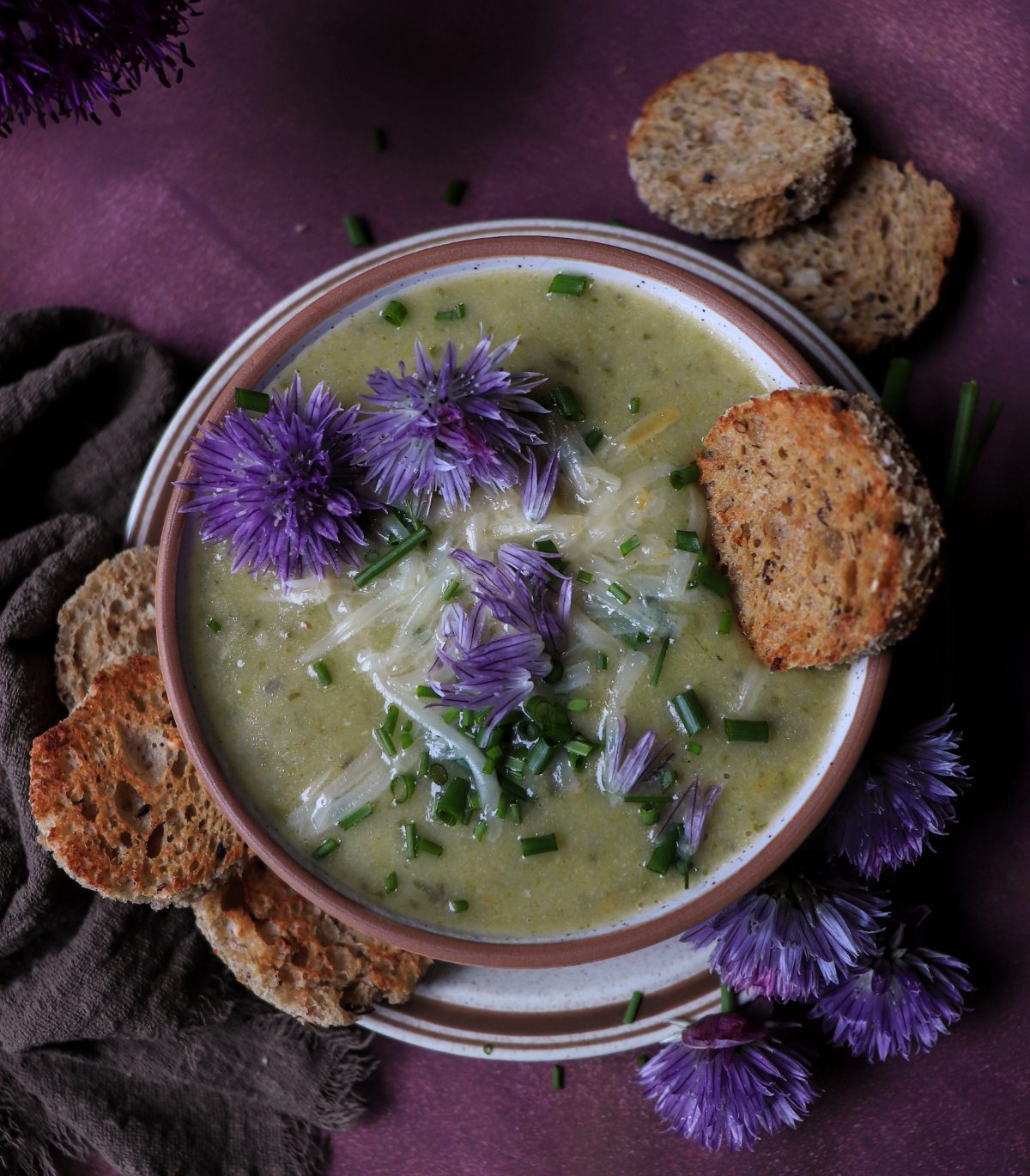 Creamy Chive Cheese Soup with Smoked Cheddar