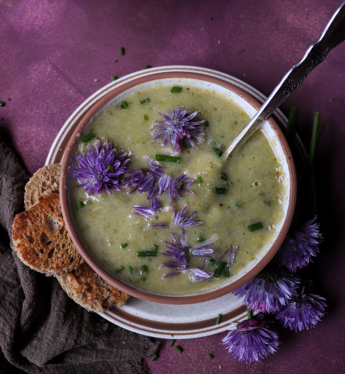 Creamy Chive Cheese Soup with Smoked Cheddar