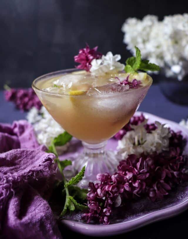 Lilac Cocktail with Rum, Limoncello, and Lilac-Infused Sugar