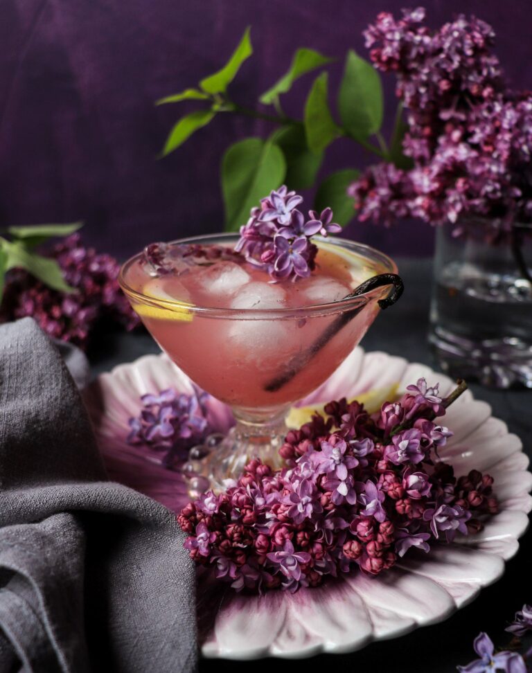 Lilac Honey Vanilla Cocktail with Lilac Sugar and Limoncello