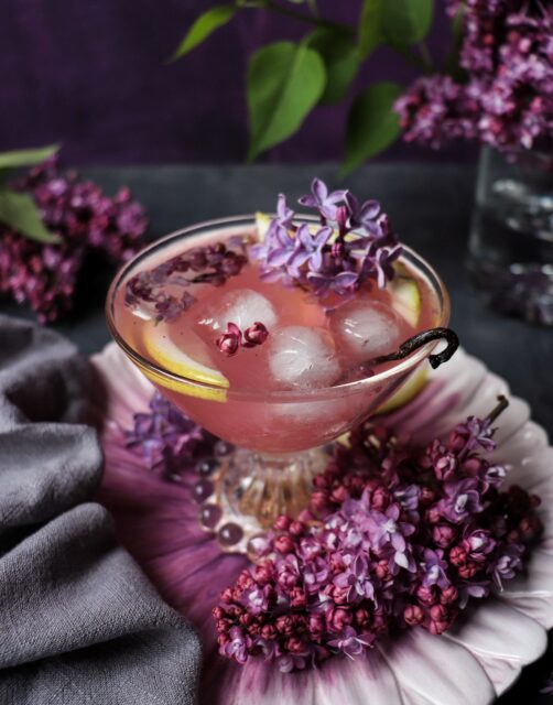 Lilac Honey Vanilla Cocktail with Lilac Sugar and Limoncello