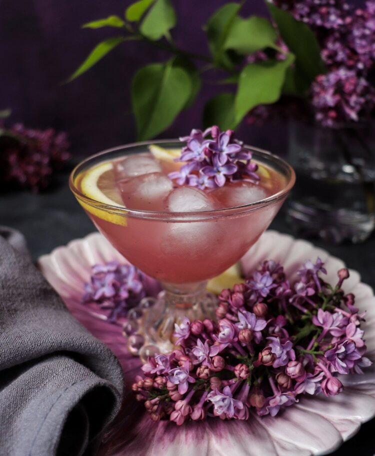 Lilac Honey Vanilla Cocktail with Lilac Sugar and Limoncello