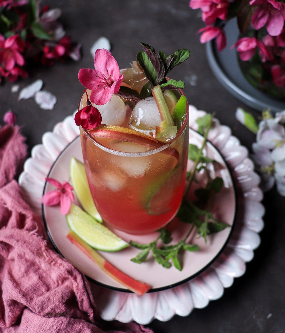 Rhubarb Lemonade with Honey, Lime, and Mint