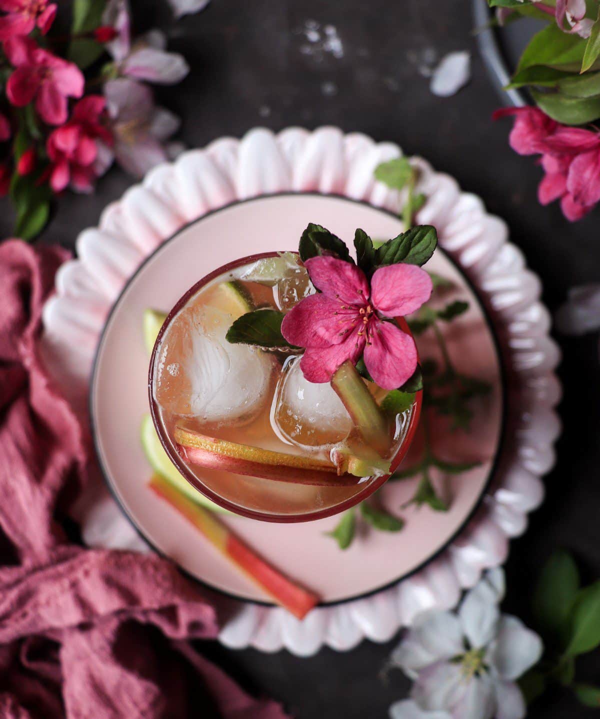 Rhubarb Lemonade with Honey, Lime, and Mint