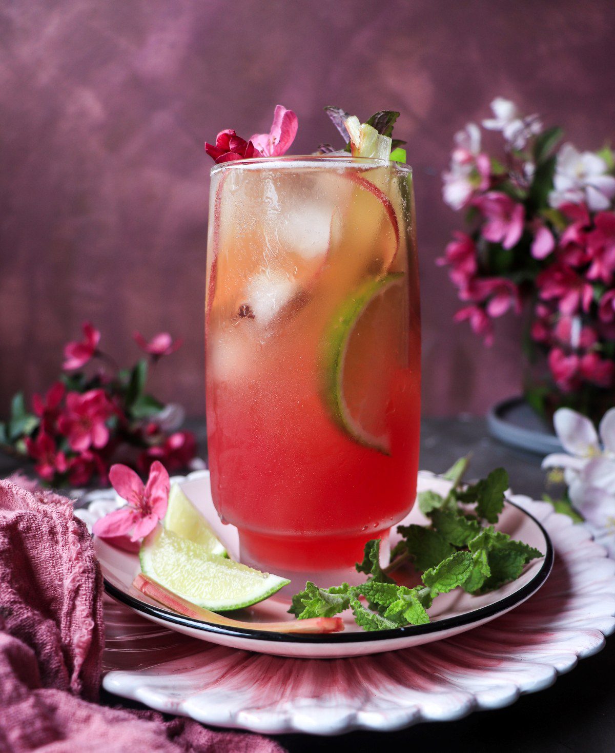 Rhubarb Lemonade with Honey, Lime, and Mint