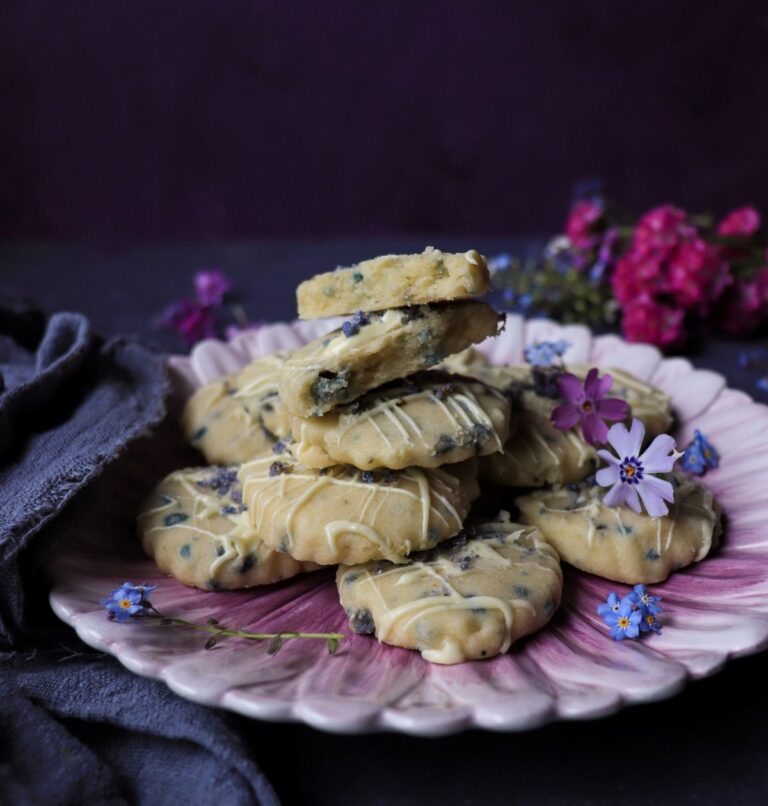 Violet Shortbread Cookies with Candied Violets