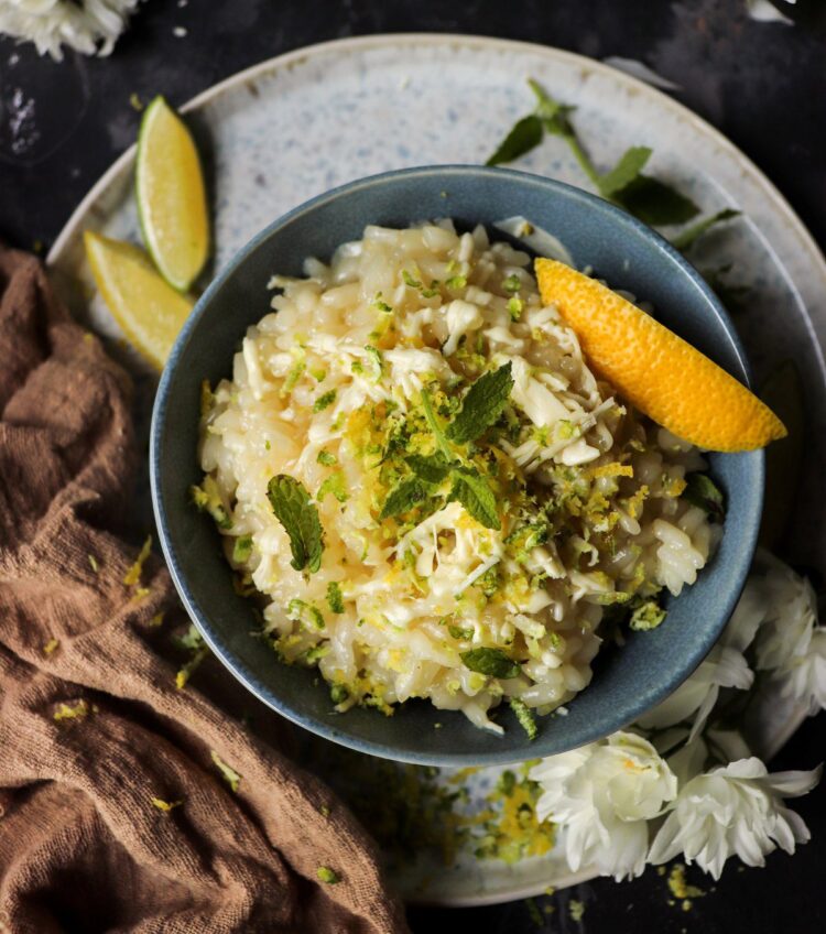 Dessert Lemon Risotto with Limoncello and White Chocolate