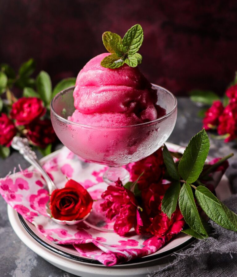 Rose Sorbet - A Delicate Floral Dessert with Real Rose Petals