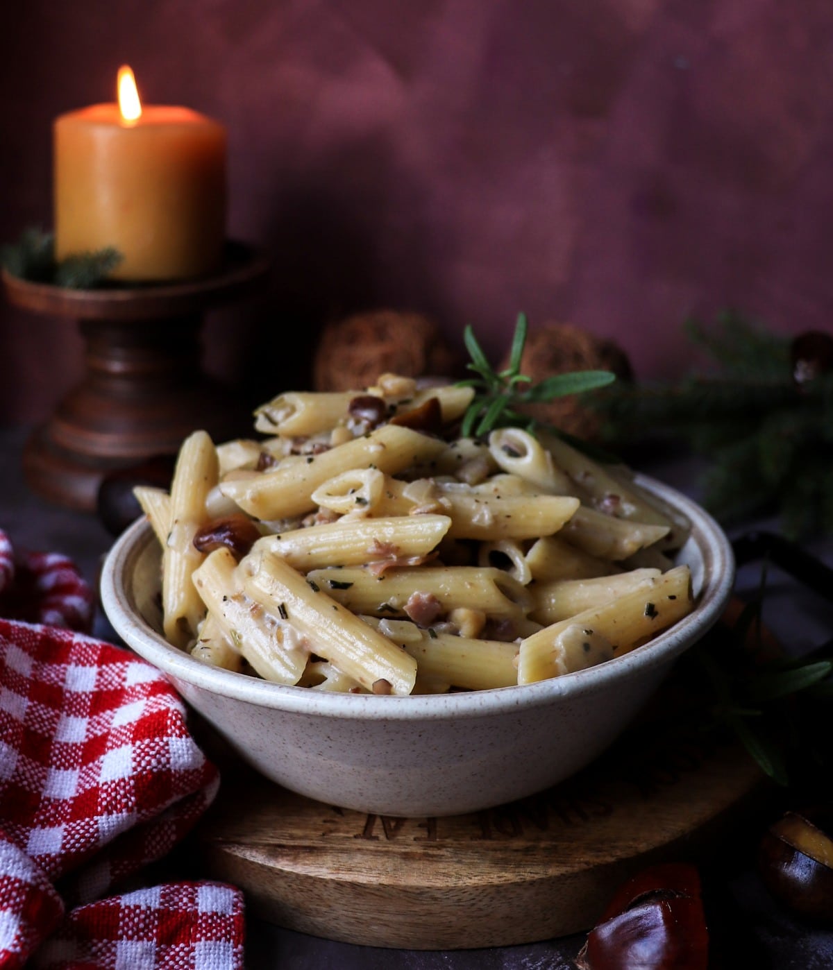Creamy Chestnut Pasta with Prosciutto, Rosemary, and Nutmeg