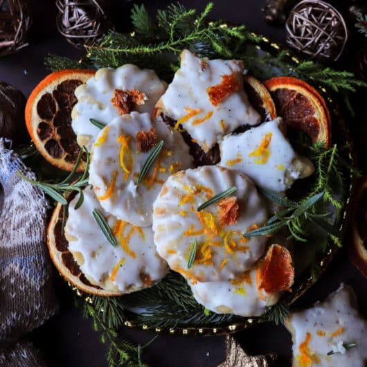 Festive Orange Cardamom Shortbread with Brandy Glaze