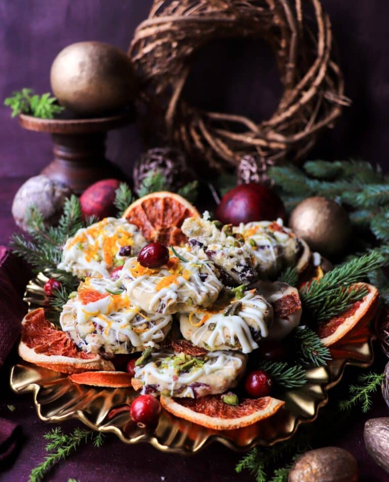 Festive Pistachio Cranberry Orange Shortbread Cookies