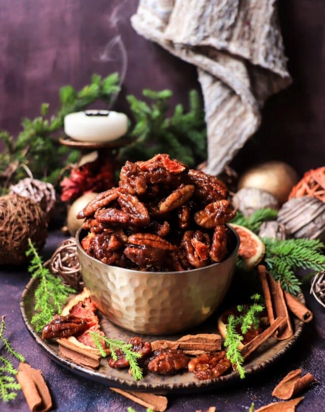 Festive Toffee Orange Brandy Pecans - Easy Stovetop Recipe for the Holidays