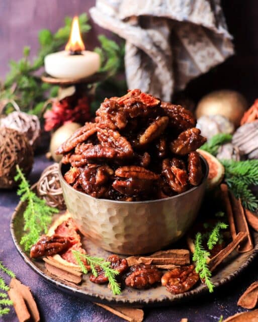 Festive Toffee Orange Brandy Pecans - Easy Stovetop Recipe for the Holidays