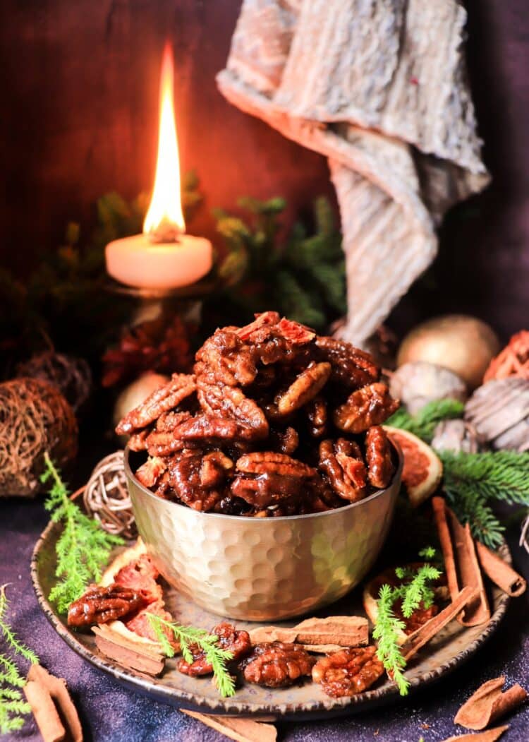 Festive Toffee Orange Brandy Pecans - Easy Stovetop Recipe for the Holidays