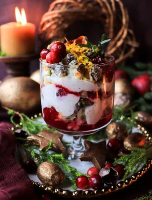 Cranberry Greek Yogurt Trifle with Shortbread and Pistachios