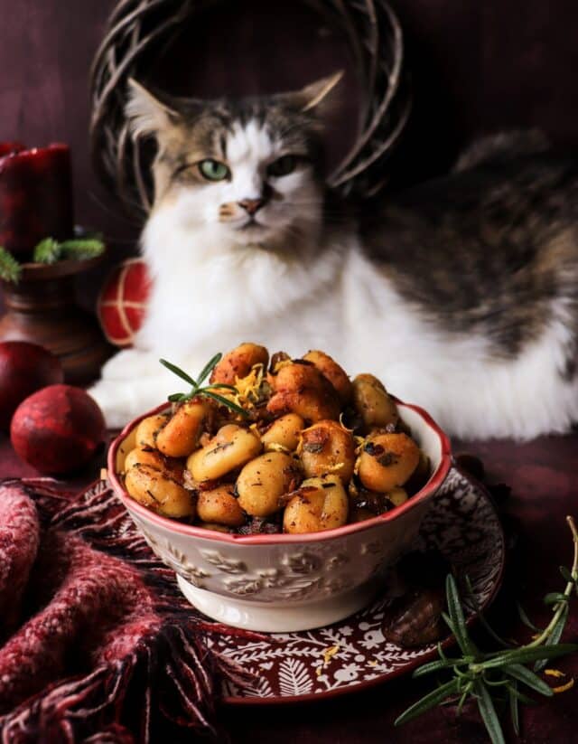 Crispy Skillet Gnocchi with Caramelized Onions and Chestnuts