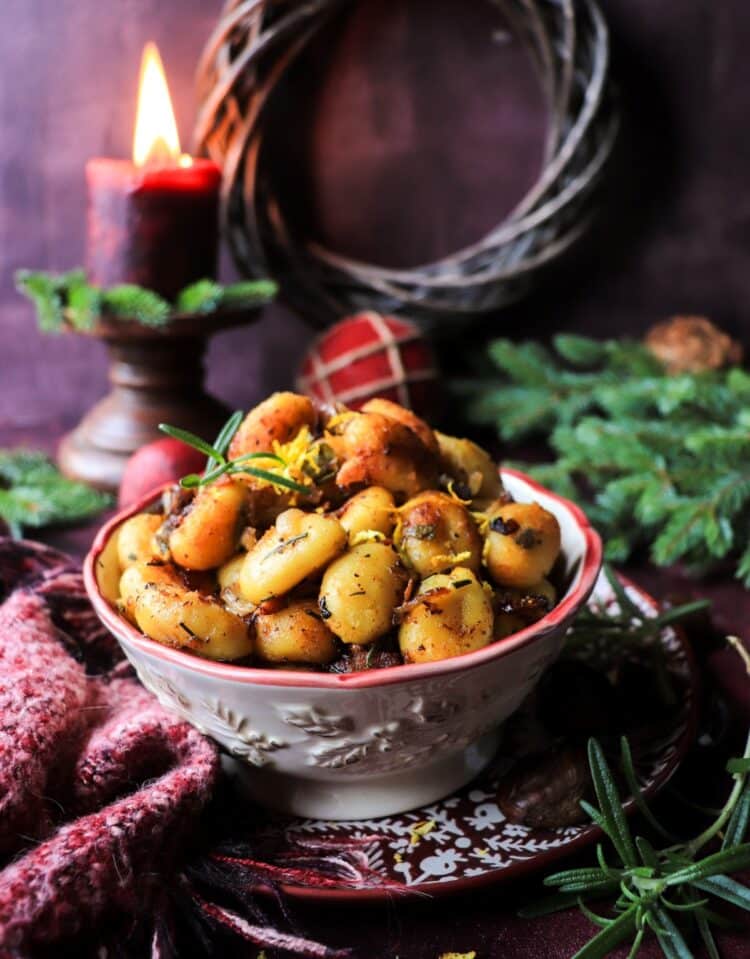 Crispy Skillet Gnocchi with Caramelized Onions and Chestnuts