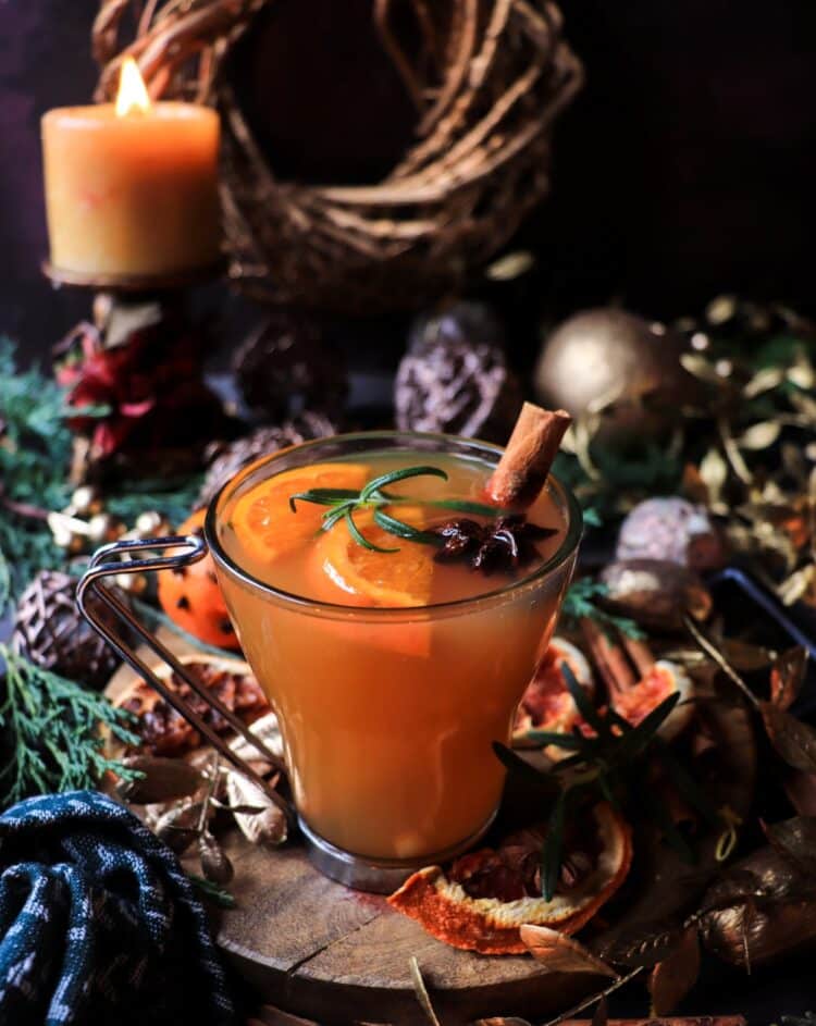 Festive Mulled Apple Cider with Clementine and Rosemary