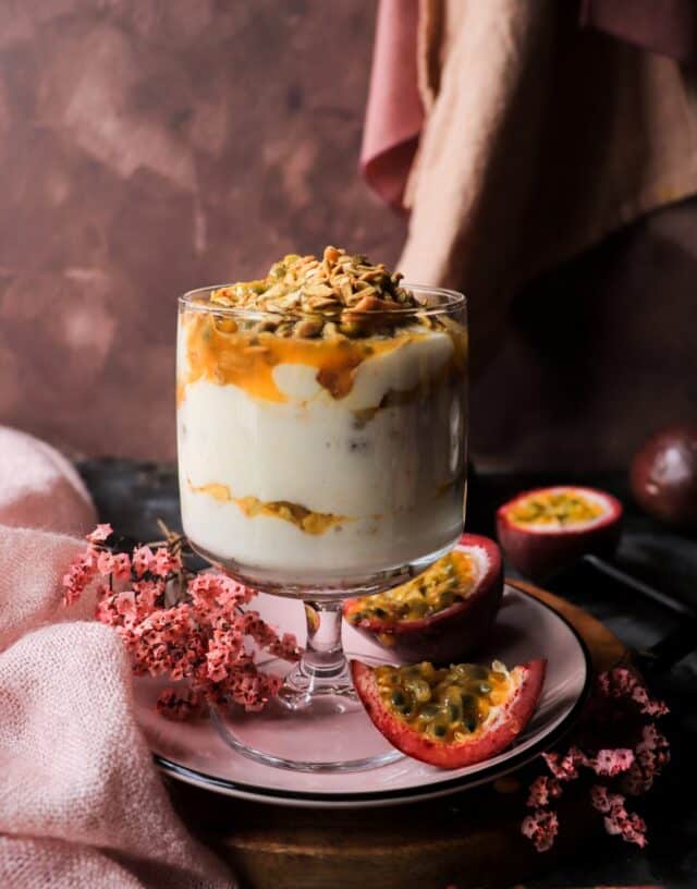 Banana Passion Fruit Parfait with Greek Yogurt and Granola